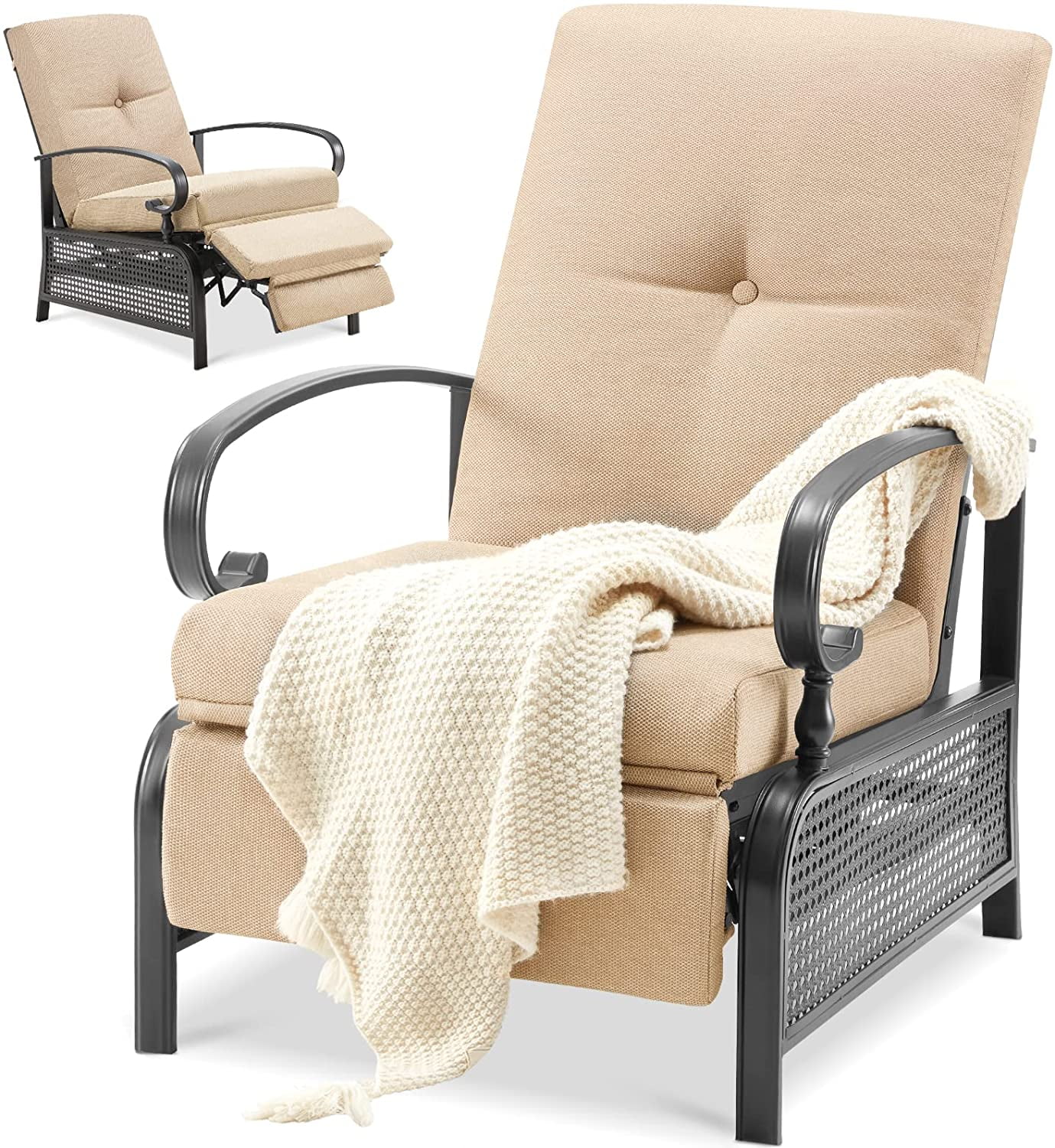 AECOJOY Outdoor Recliner: Adjustable Patio Chair with Metal Frame ...