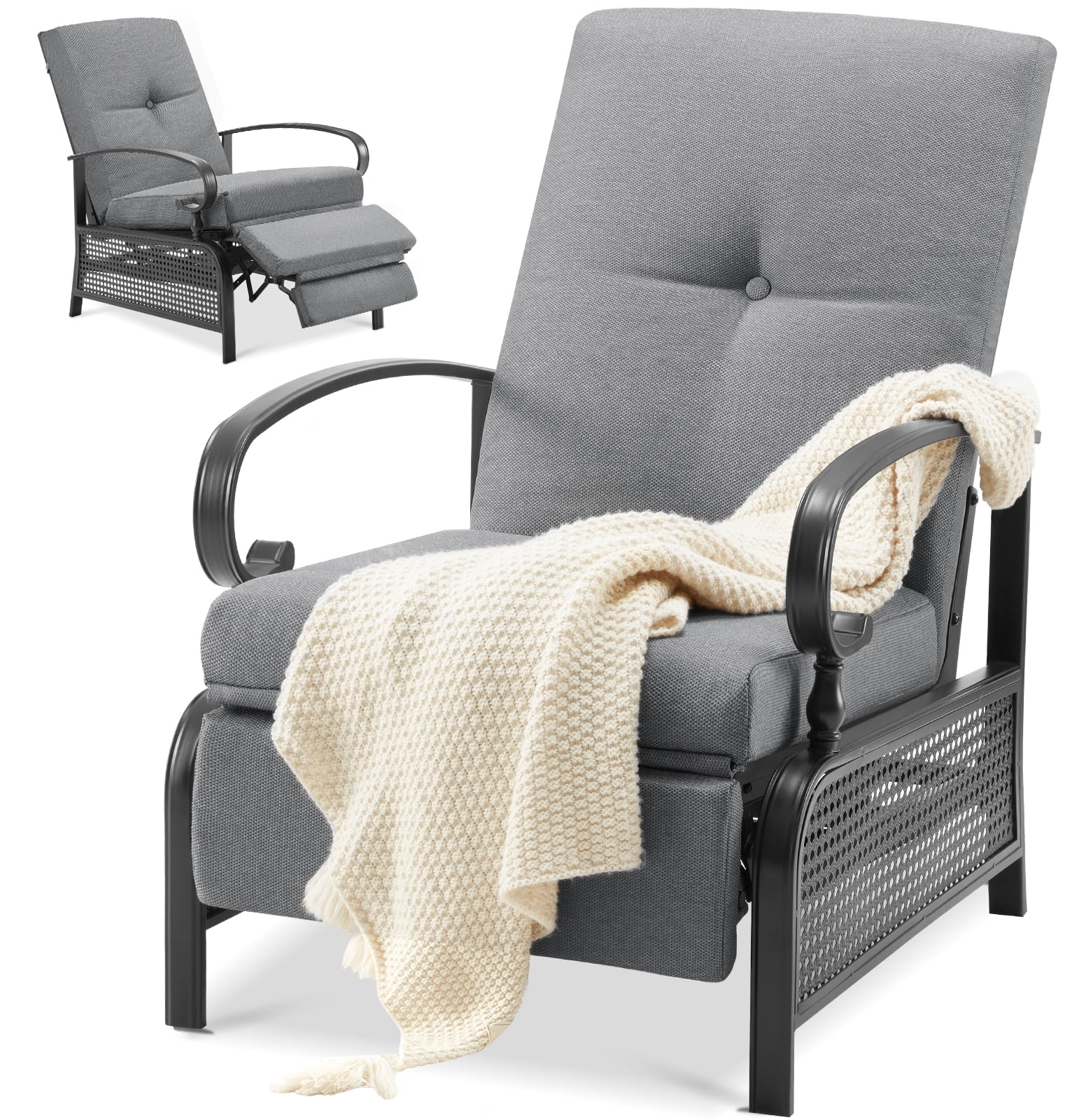 AECOJOY Adjustable Patio Reclining Lounge Chair with Strong Extendable ...