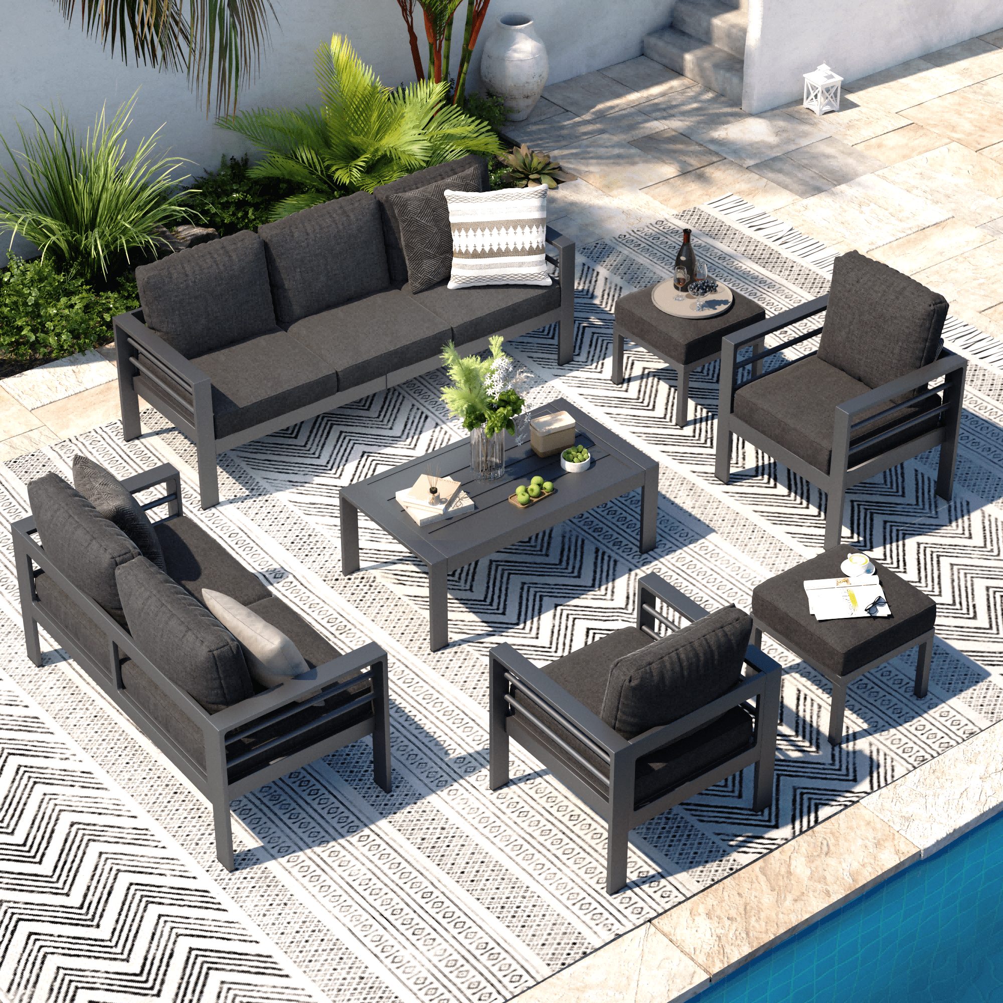AECOJOY 7-Piece Aluminum Outdoor Furniture Set, Sectional Sofa Patio ...