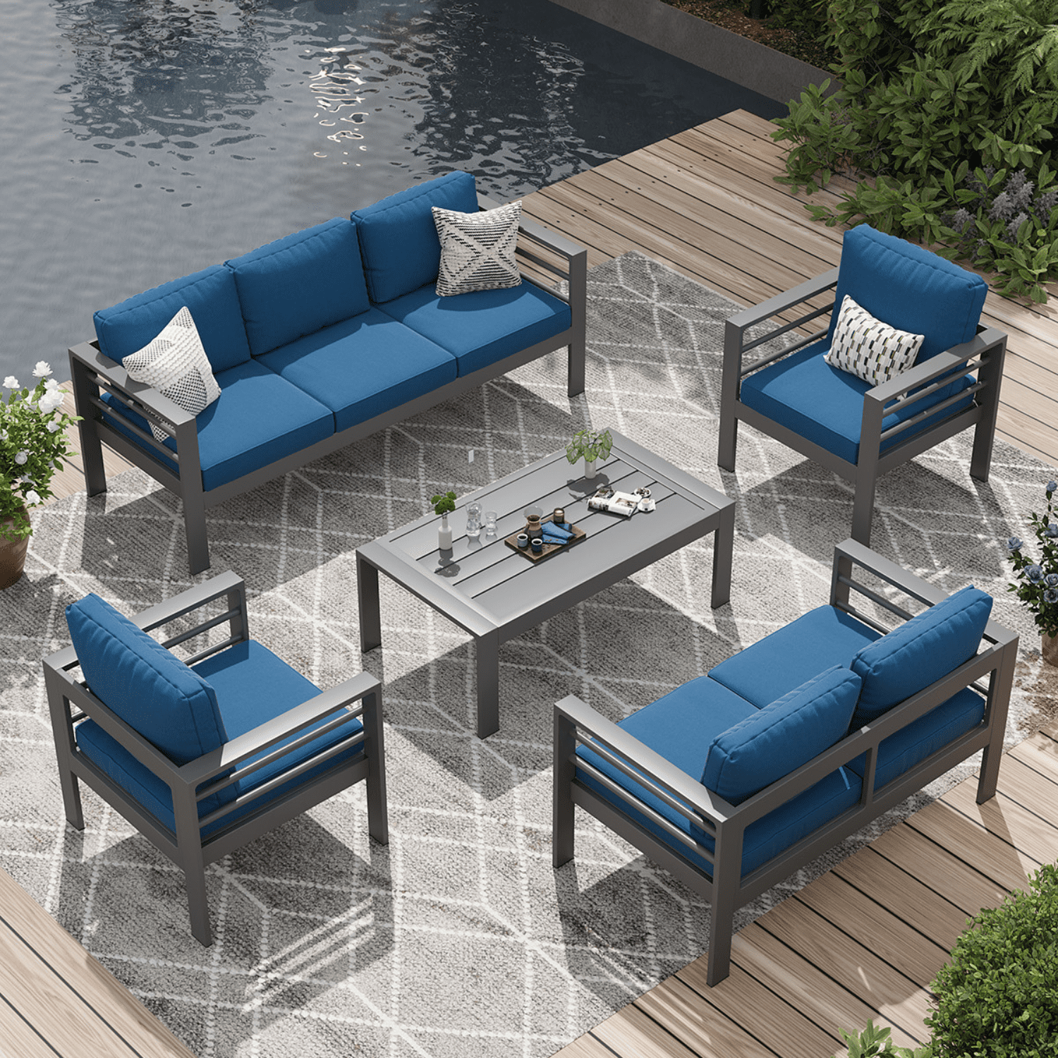 AECOJOY Aluminum Patio Furniture Set, 7 Seats Modern Outdoor Furniture ...