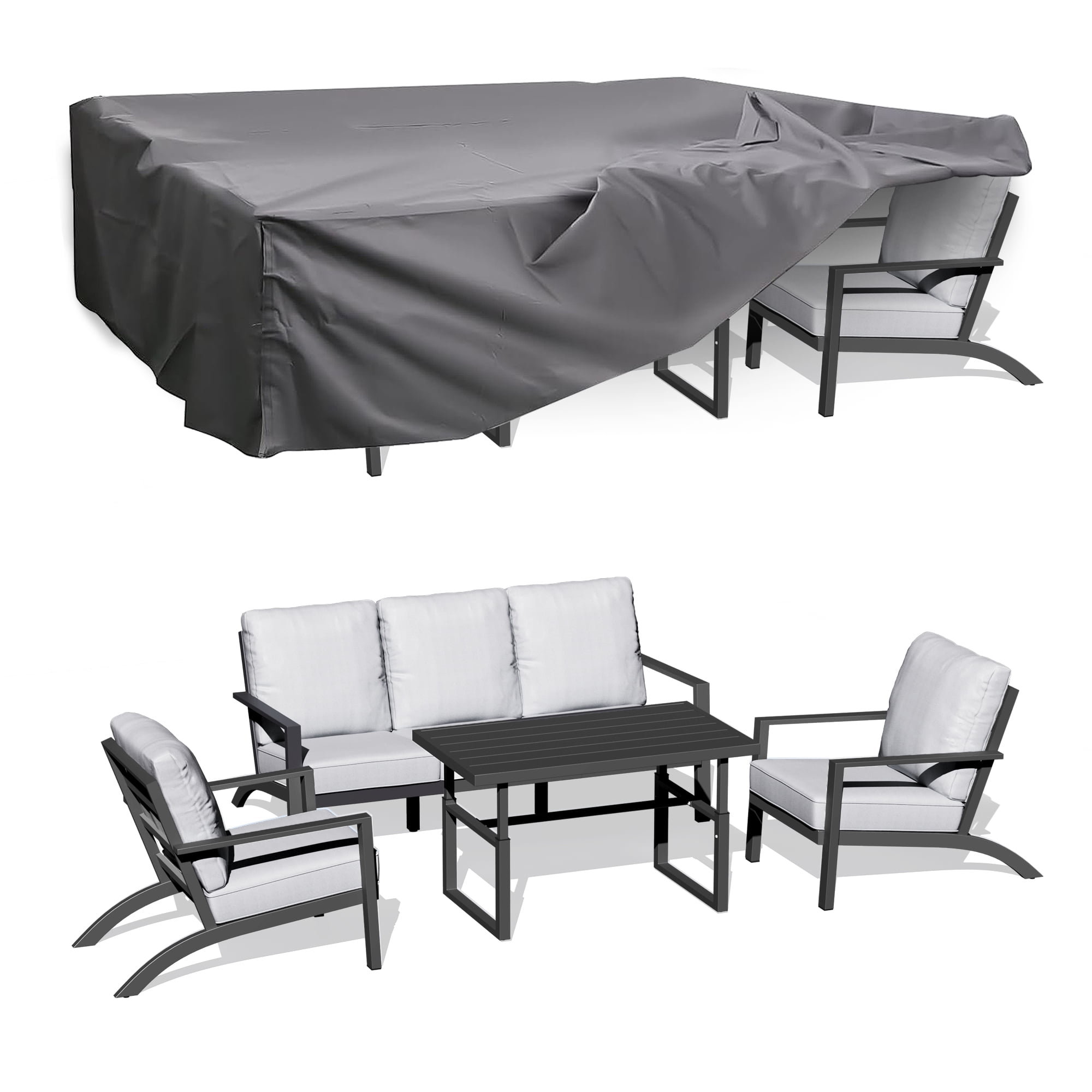 AECOJOY Aluminum Patio Furniture Set with Waterproof Cover Modern Metal ...