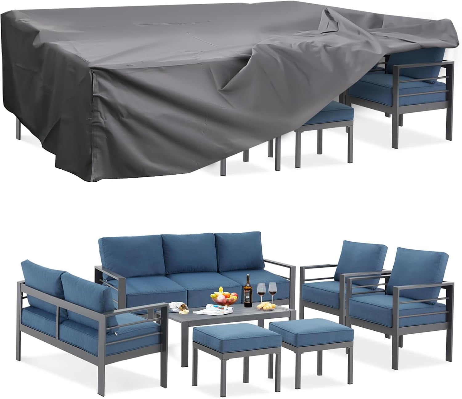 AECOJOY Aluminum Patio Furniture Sets with Waterproof Cover, Aluminum ...