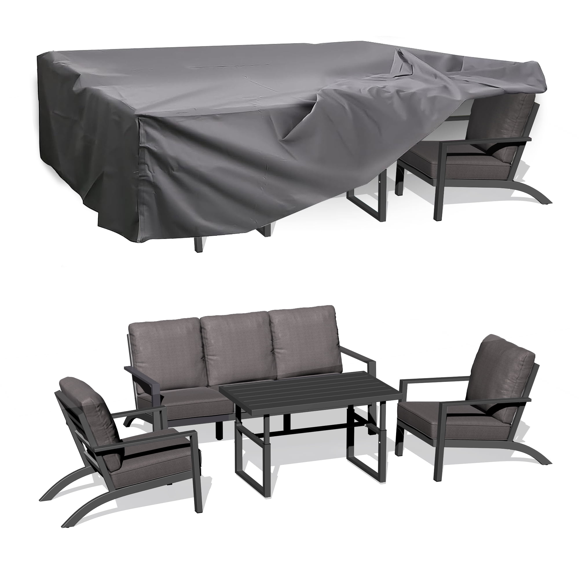 AECOJOY Aluminum Patio Furniture with Waterproof Cover Set Modern Metal ...