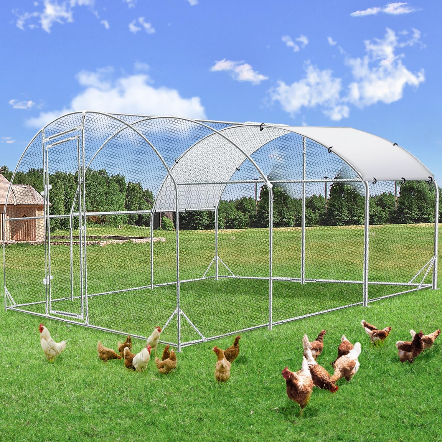 AECOJOY Chicken Coop Run Metal Chicken Playpen for 10 or More Chickens ...