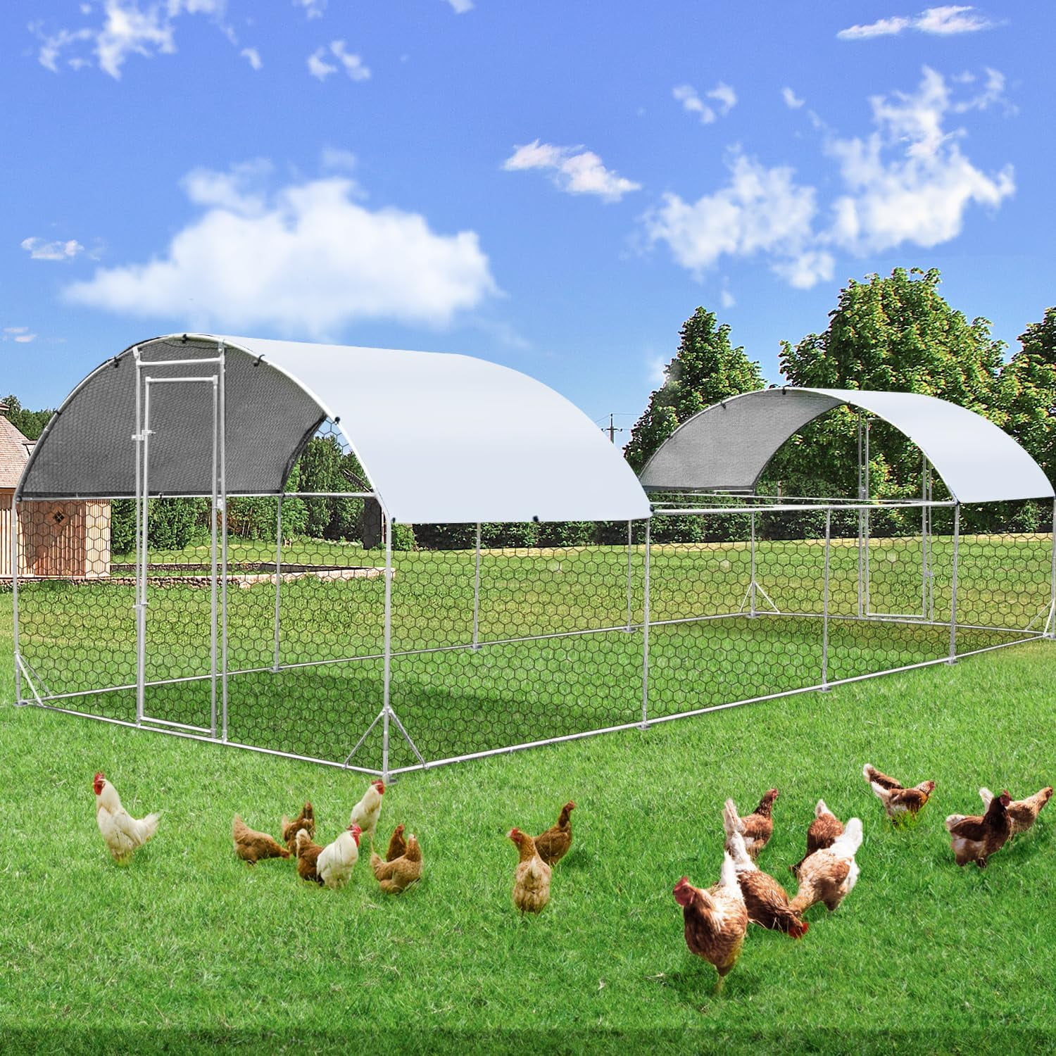 AECOJOY Chicken Coop Run Metal Chicken Playpen for 10 or More Chickens ...