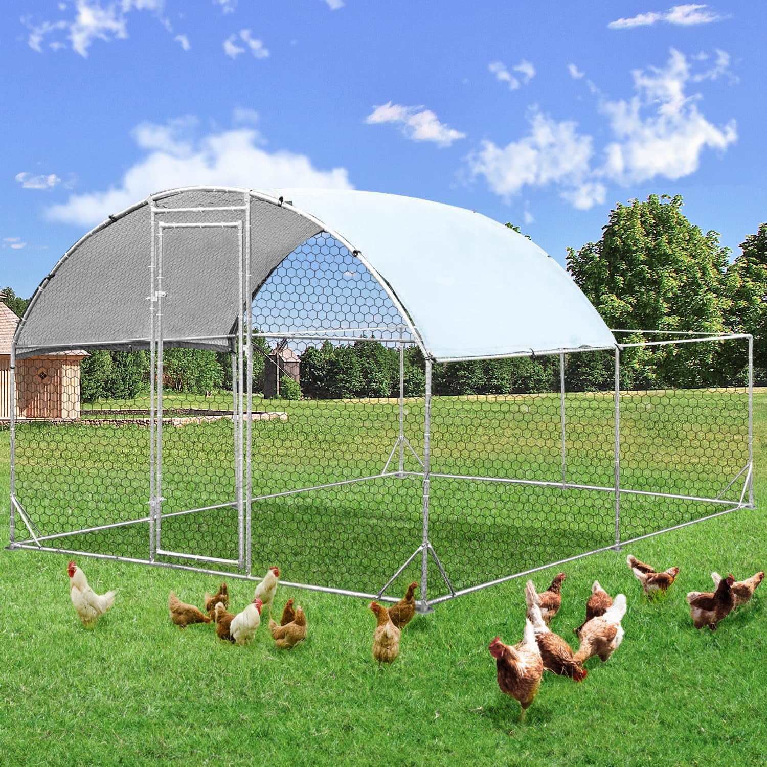 AECOJOY Chicken Coop Run Metal Chicken Playpen for Over 10 Chickens ...