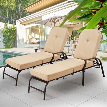 Patio Lounge Chair Set of 2, Adjustable Chaise with Side Table, Outdoor ...