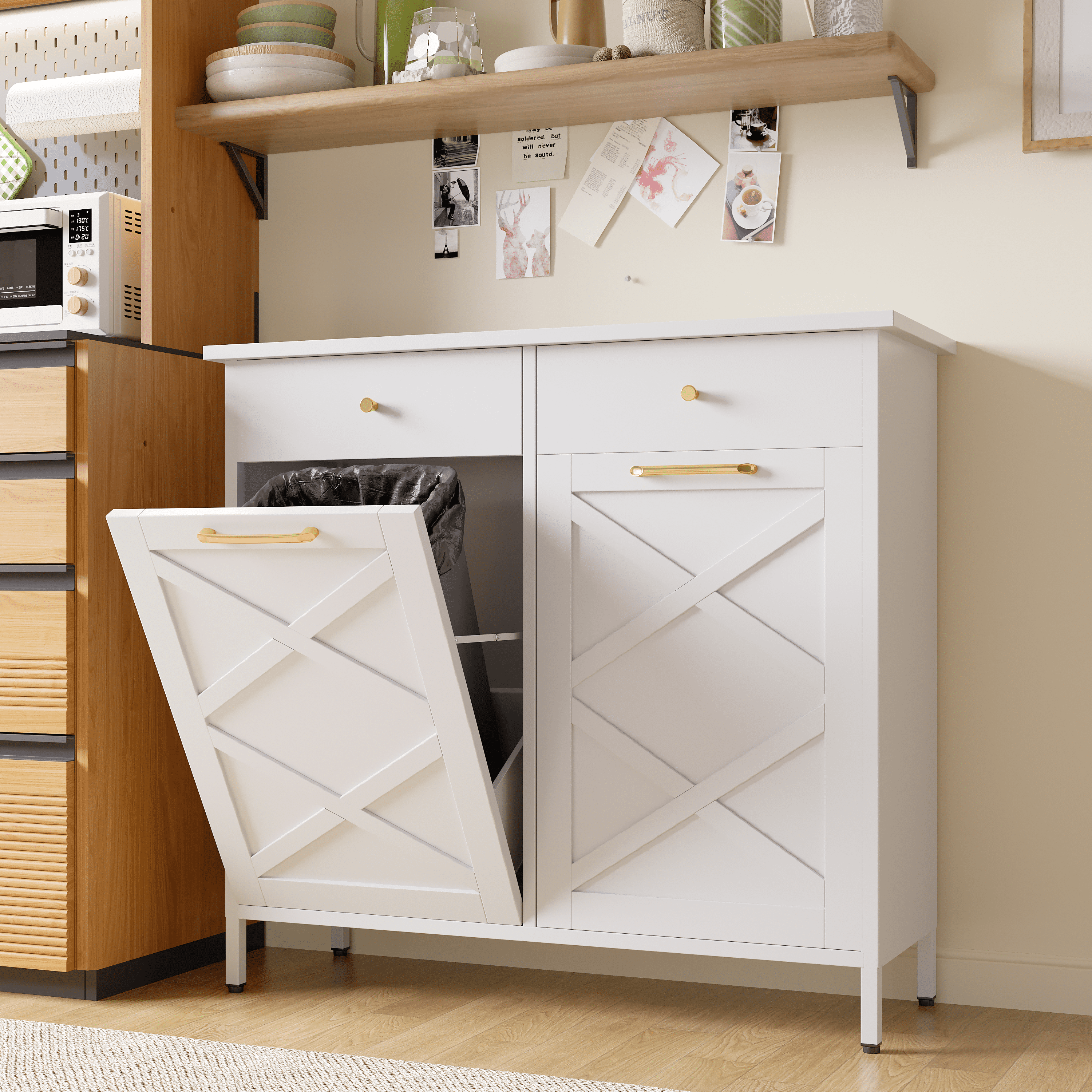 AECOJOY Double Tilt Out Trash Can Kitchen Cabinet, 20 Gallon Metal ...