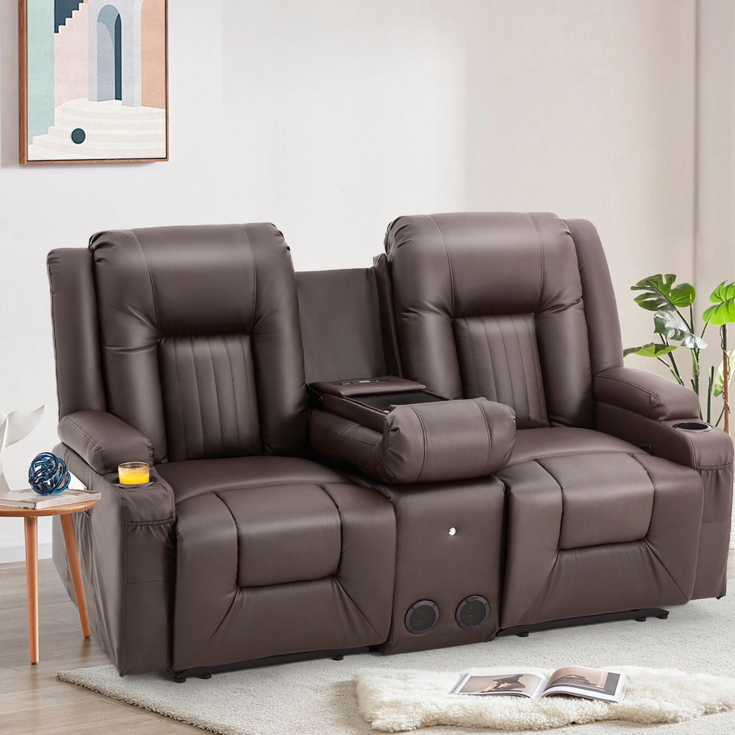 AECOJOY Loveseat Recliners with Console&Bluetooth Speakers, Recliner ...