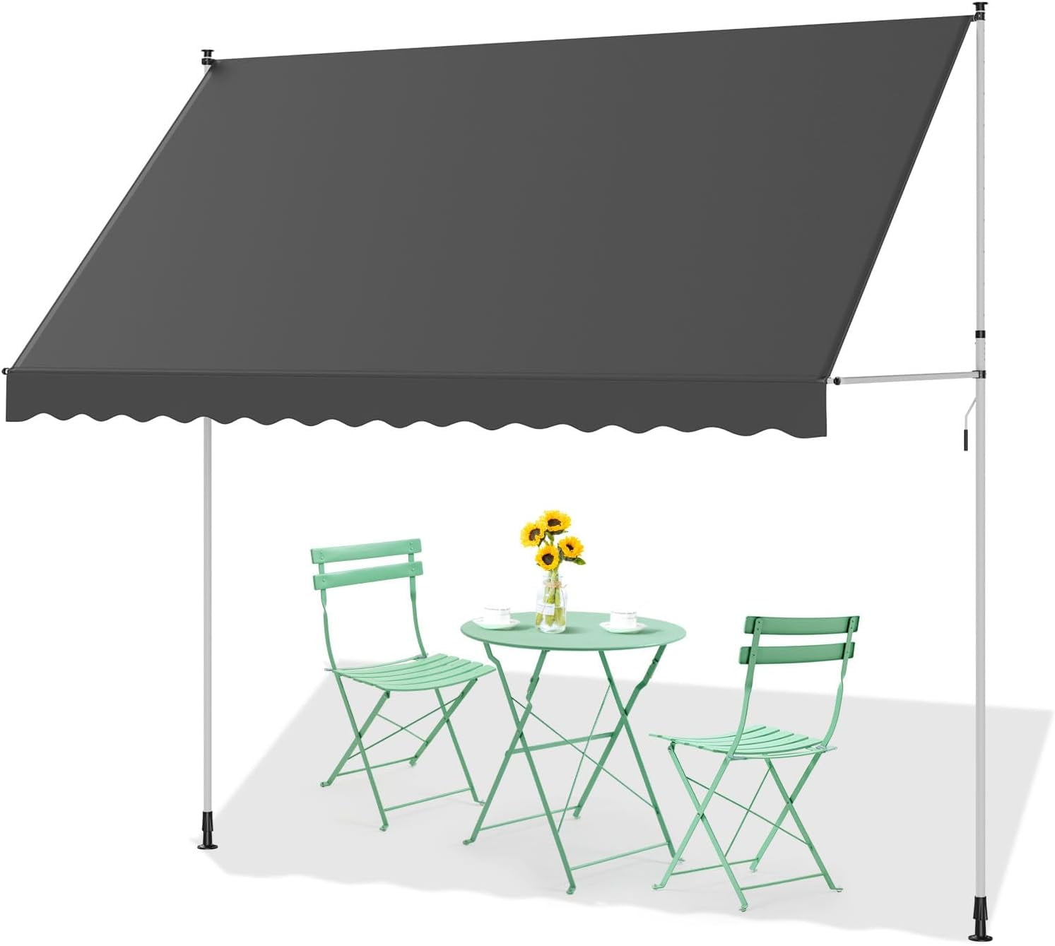 AECOJOY Manual Retractable Awning, 118" Non-Screw Outdoor Patio Awning ...