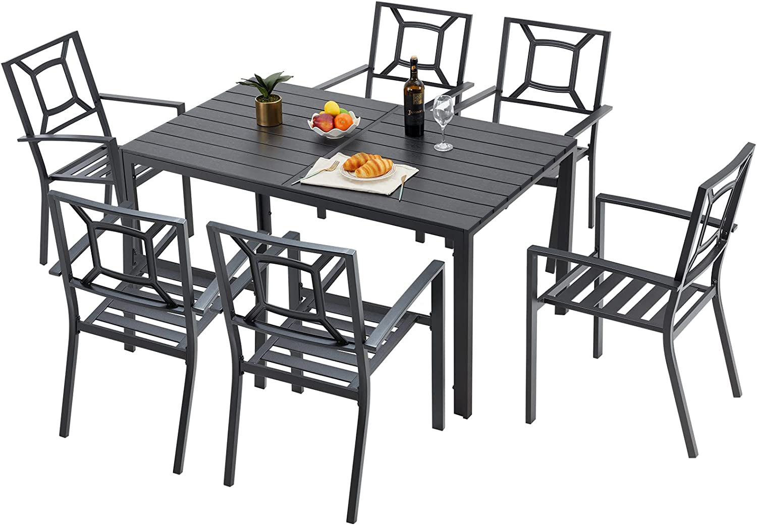 Bowery Hill 7 Piece Metal Dining Set in Black - Walmart.com