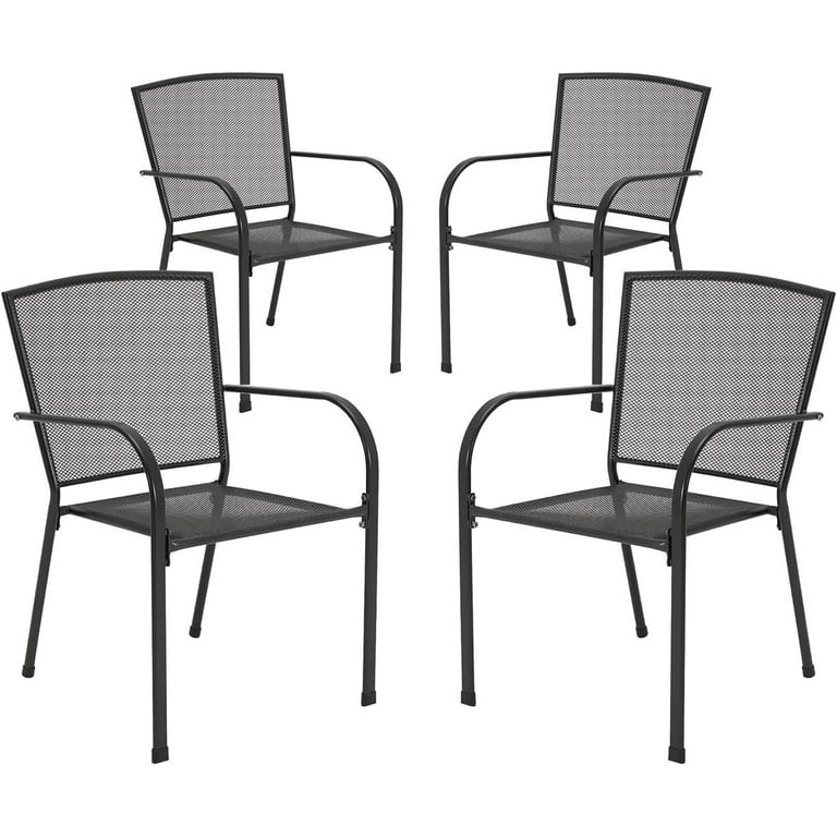 4 Piece Metal Patio Chairs Furniture with Outdoor Conversation Set Balcony Chairs Grey