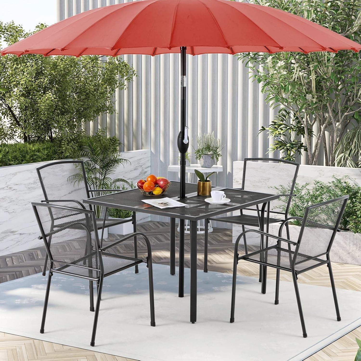 AECOJOY Metal Patio Table and Chairs Set for 4, Outdoor Dining Sets ...