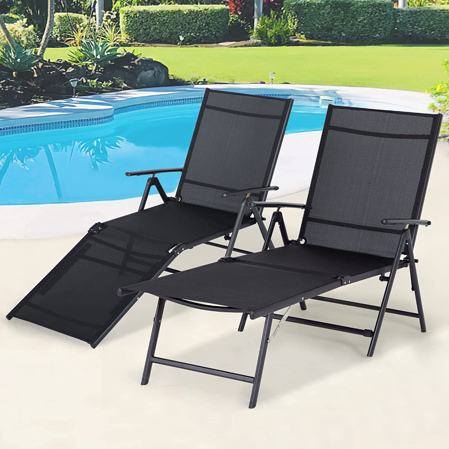 AECOJOY Outdoor Recliner Lounge, Adjustable Folding Pool Chair, Set of ...