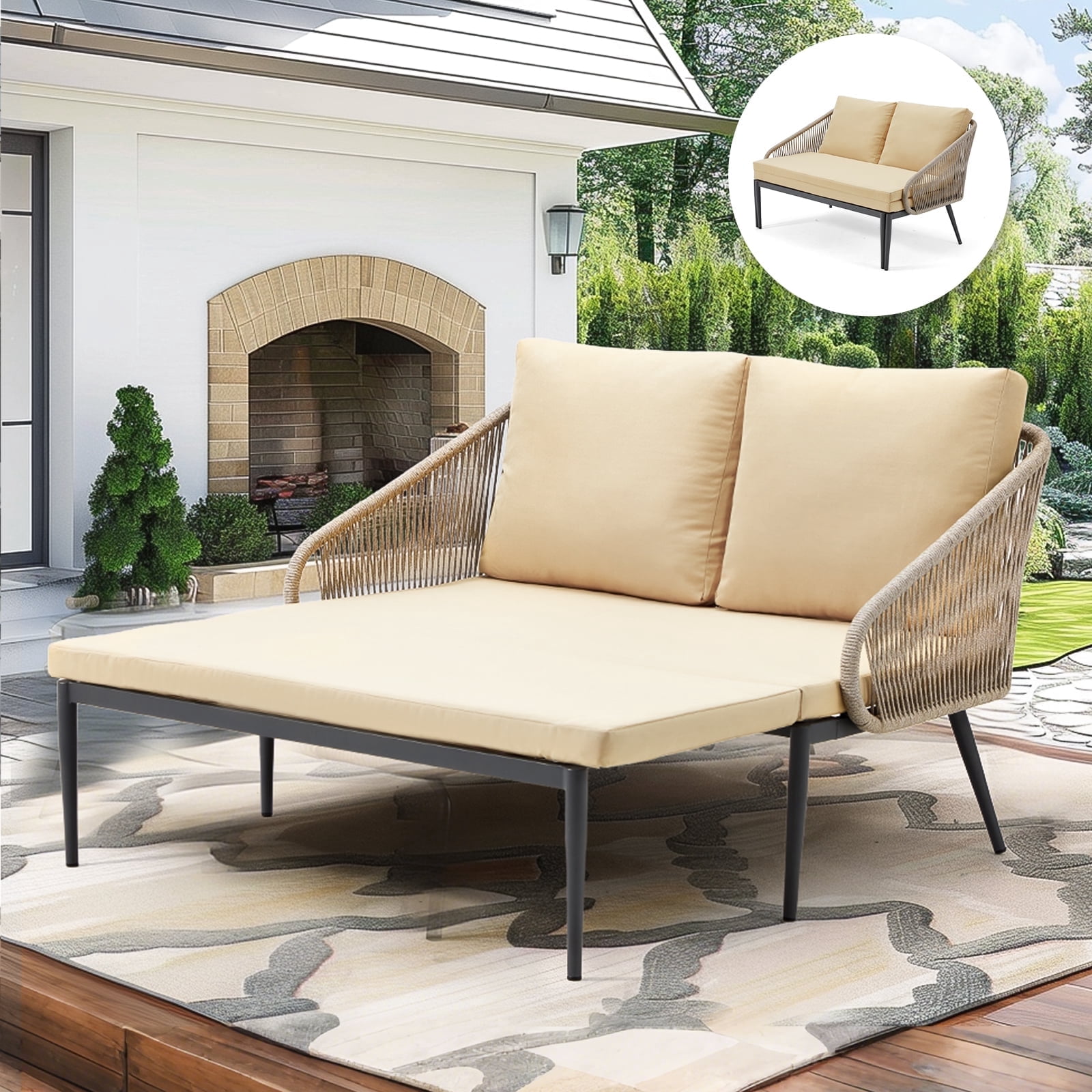 AECOJOY Outdoor Chaise Lounge, Convertible Recliners, Wicker Sofa with ...