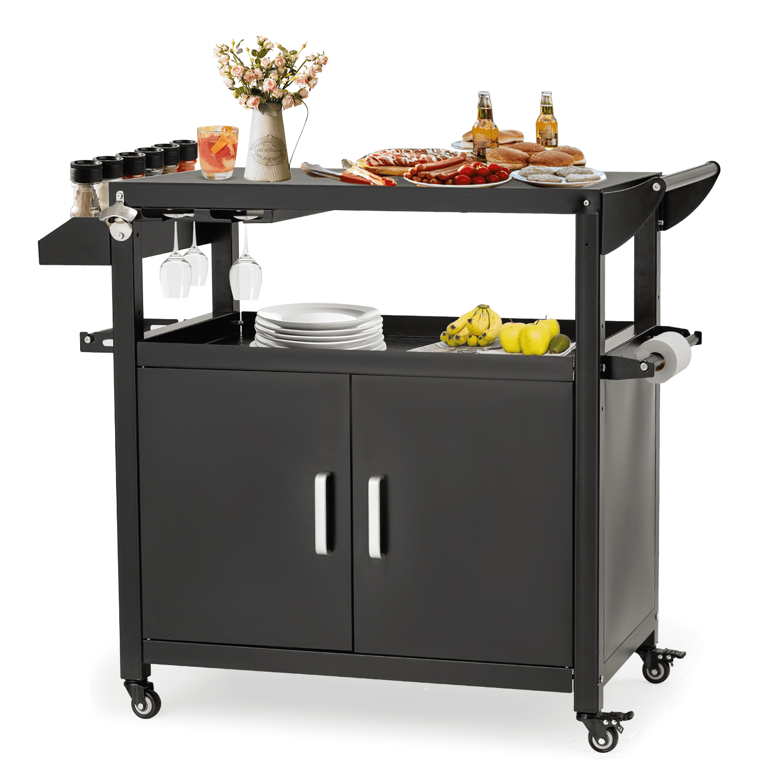 AECOJOY Outdoor Grill Cart with Storage Cabinet Buffet Prep Tables for ...
