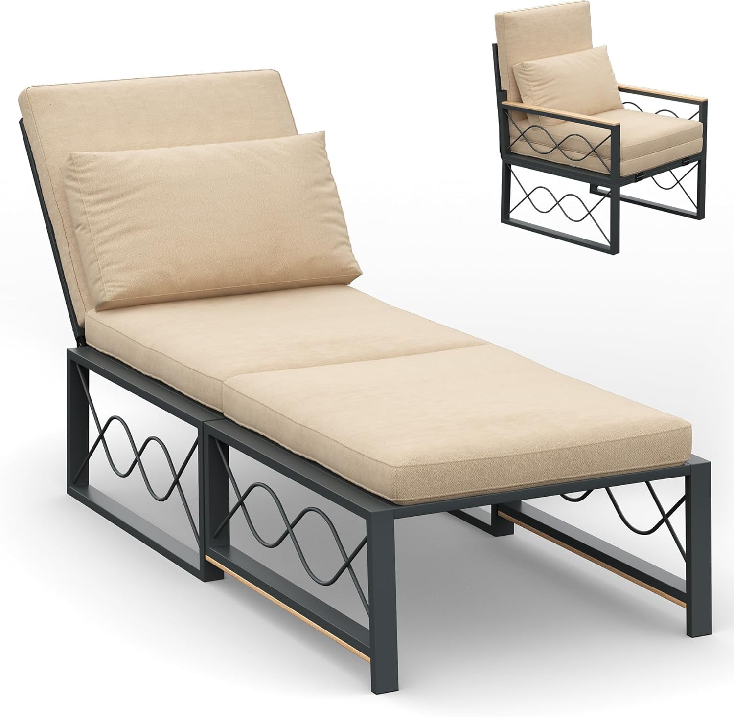 AECOJOY Outdoor Metal Chaise Lounge Chair, Convertible Patio Armchair ...