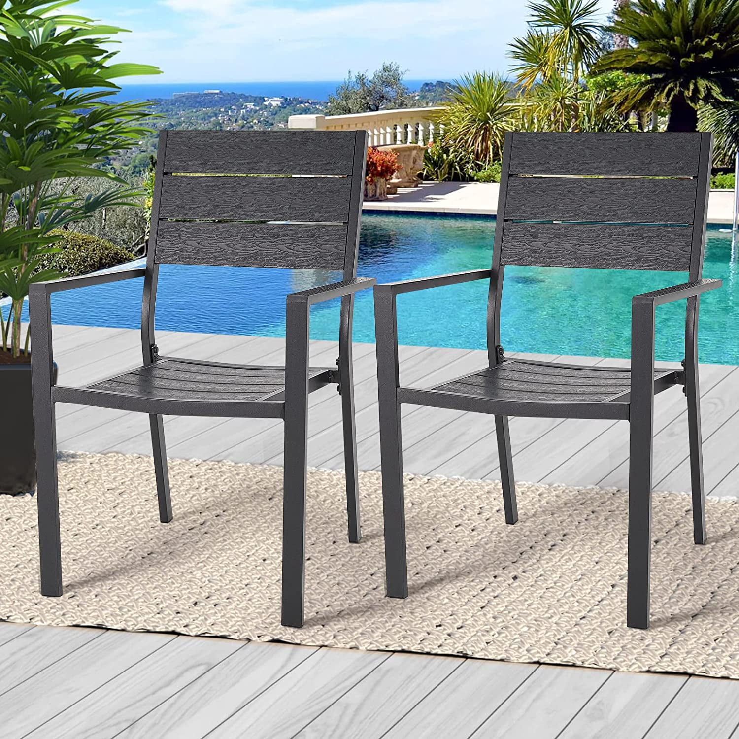 AECOJOY Stackable Outdoor Patio Dining Chairs, Aluminum Frame, Set of 2 ...