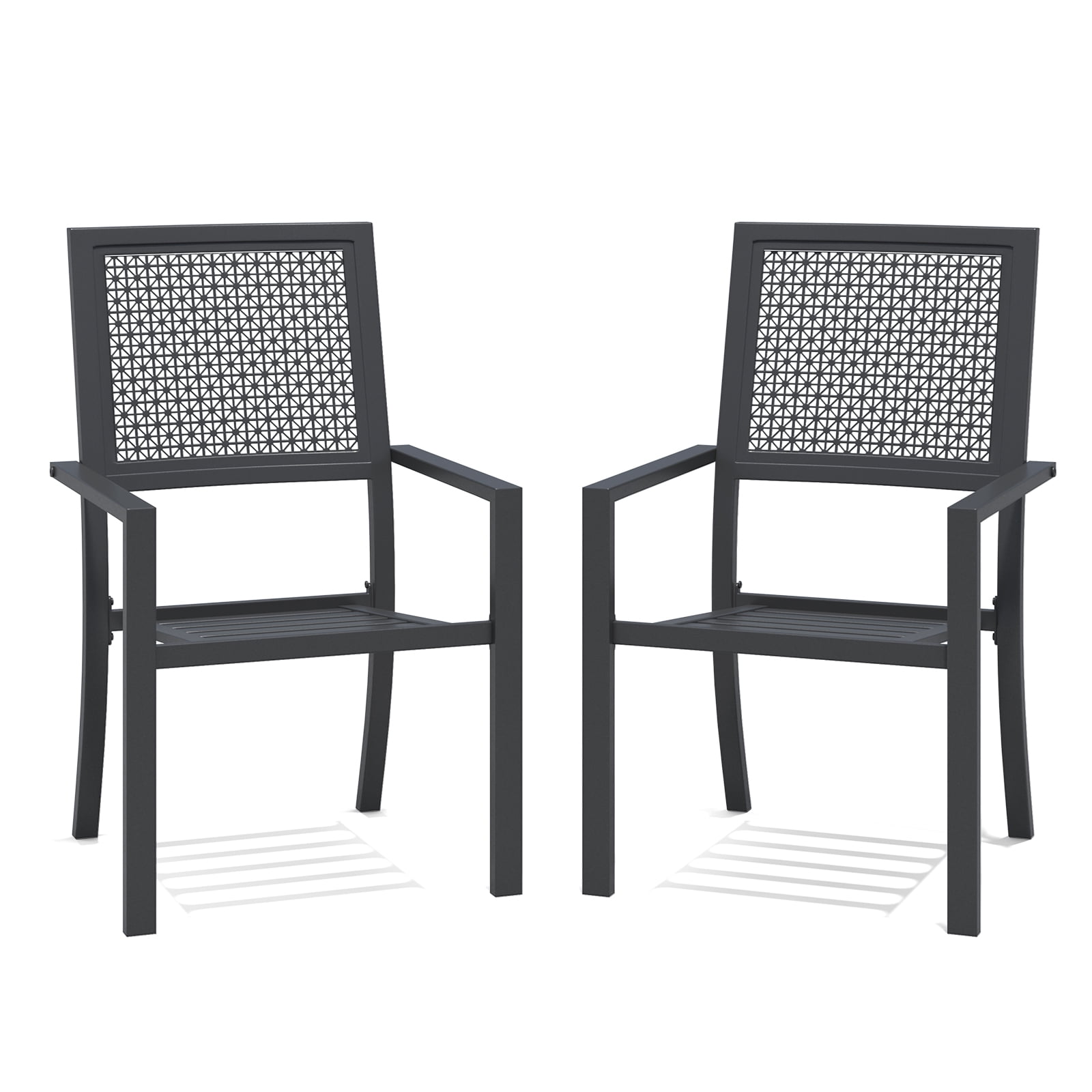 AECOJOY Outdoor Metal Stackable Patio Dining Chairs Set of 2 Black with ...