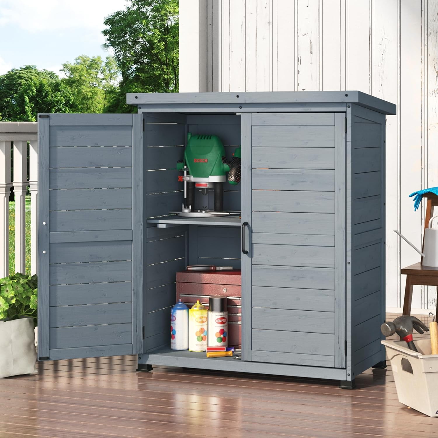 AECOJOY Outdoor Storage Cabinet, Solid Wood Planting Work , Garden ...