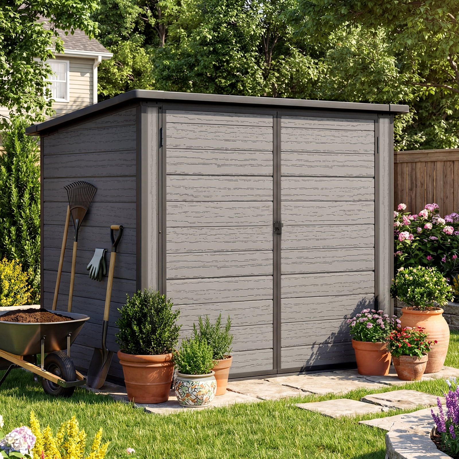 AECOJOY Outdoor Storage Shed, Resin & Metal Build with Easy Assembly ...