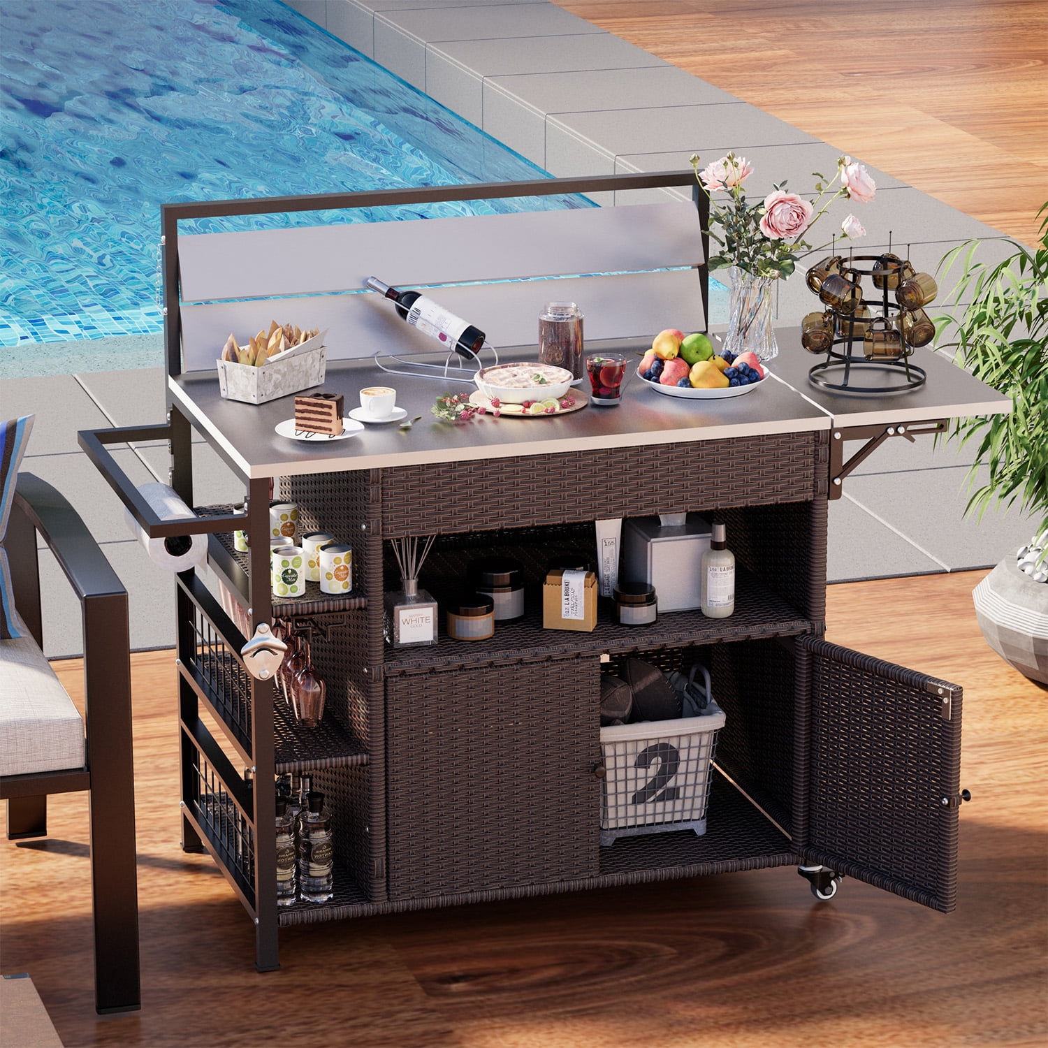 AECOJOY Patio Prep Table Grill Cart with Rolling Wheels, 60''x23.7''x46 ...