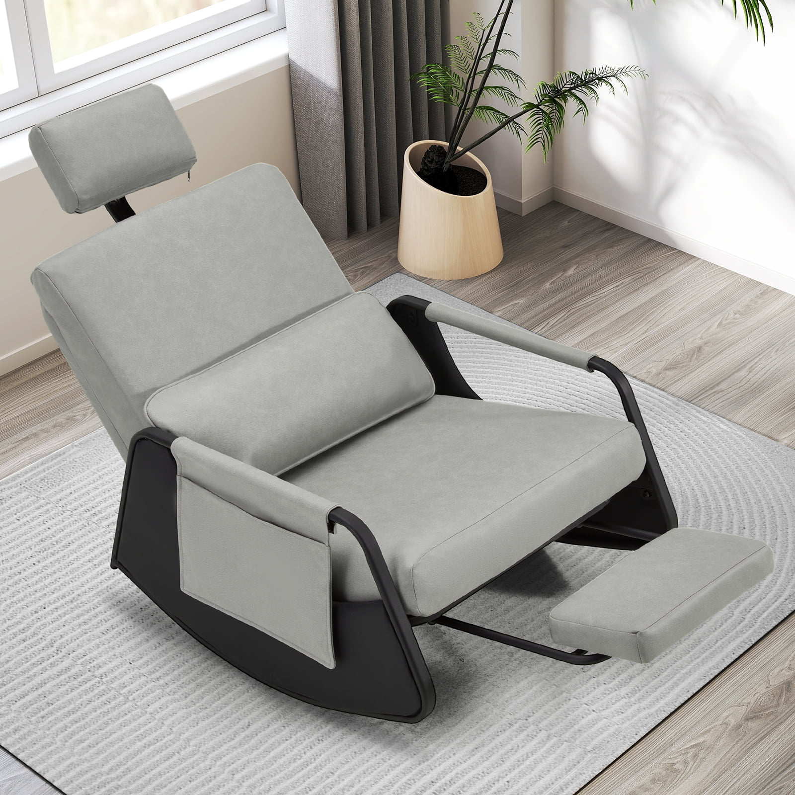AECOJOY Rocking Chair with Pull-out Footrest for Nursery, Glider ...