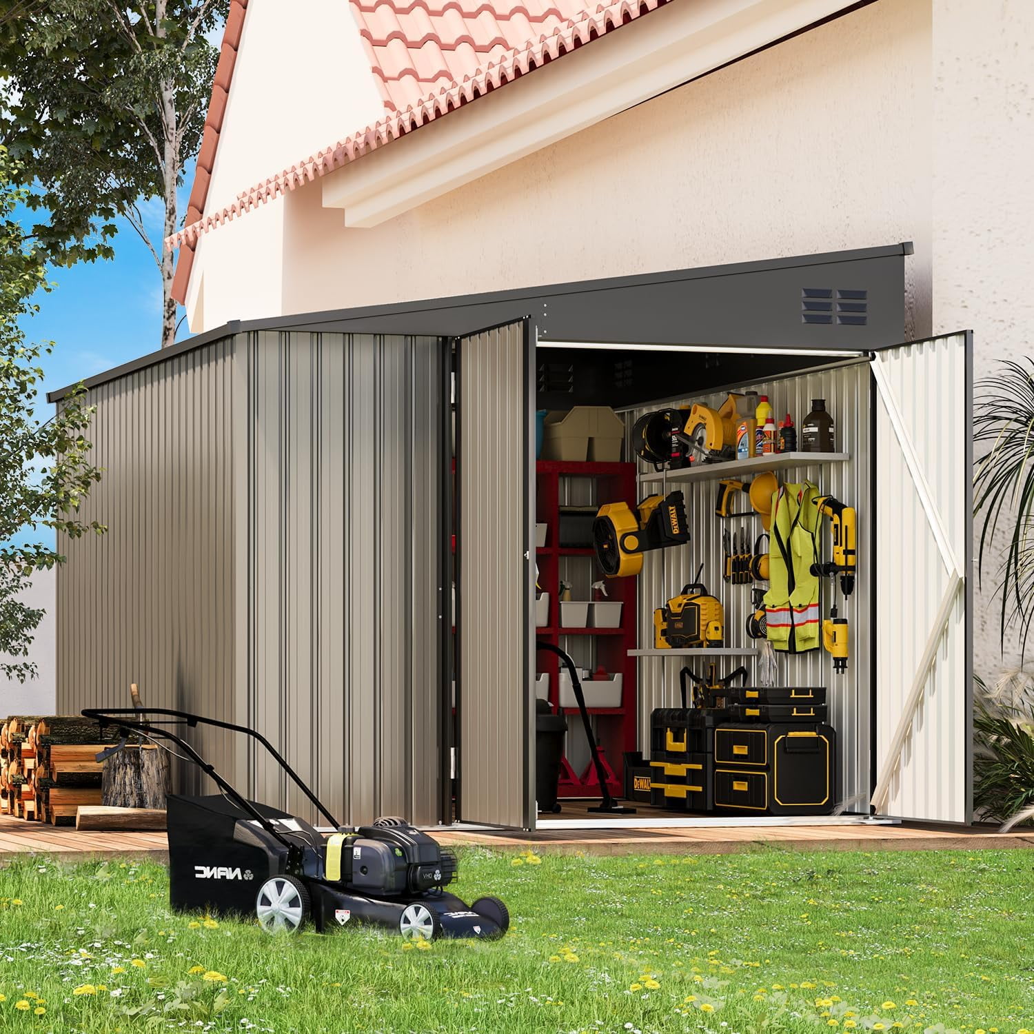 AECOJOY Shed Lean to Storage Shed, Large Outdoor 8' x 10' Metal Wall ...
