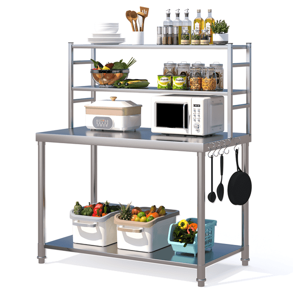 AECOJOY Stainless Steel Work Table with Hooks, 2 Shelves - Walmart.com