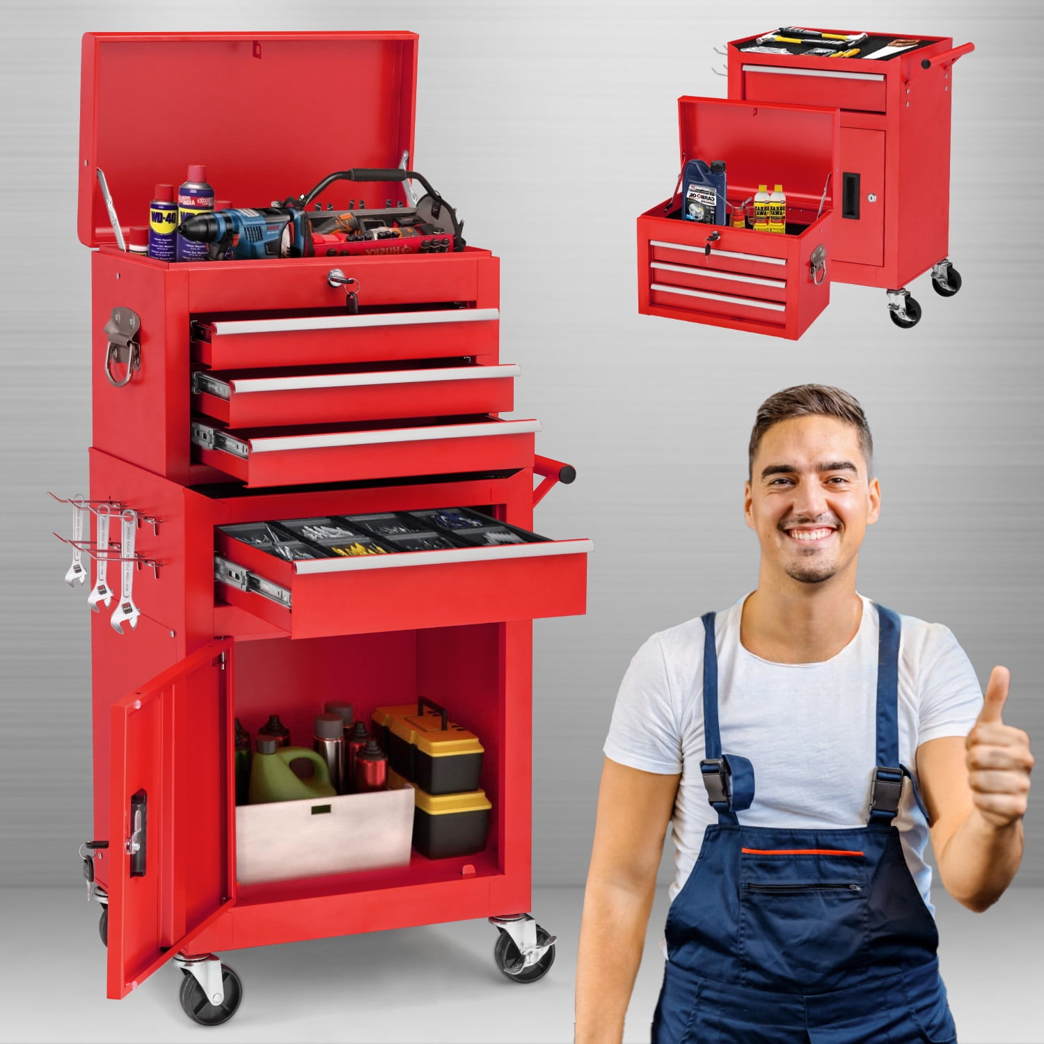 AECOJOY Tool Chest Rolling Tool Chest Cabinets with Wheels Tool Organizer Box for Garage Workshop Red Walmart