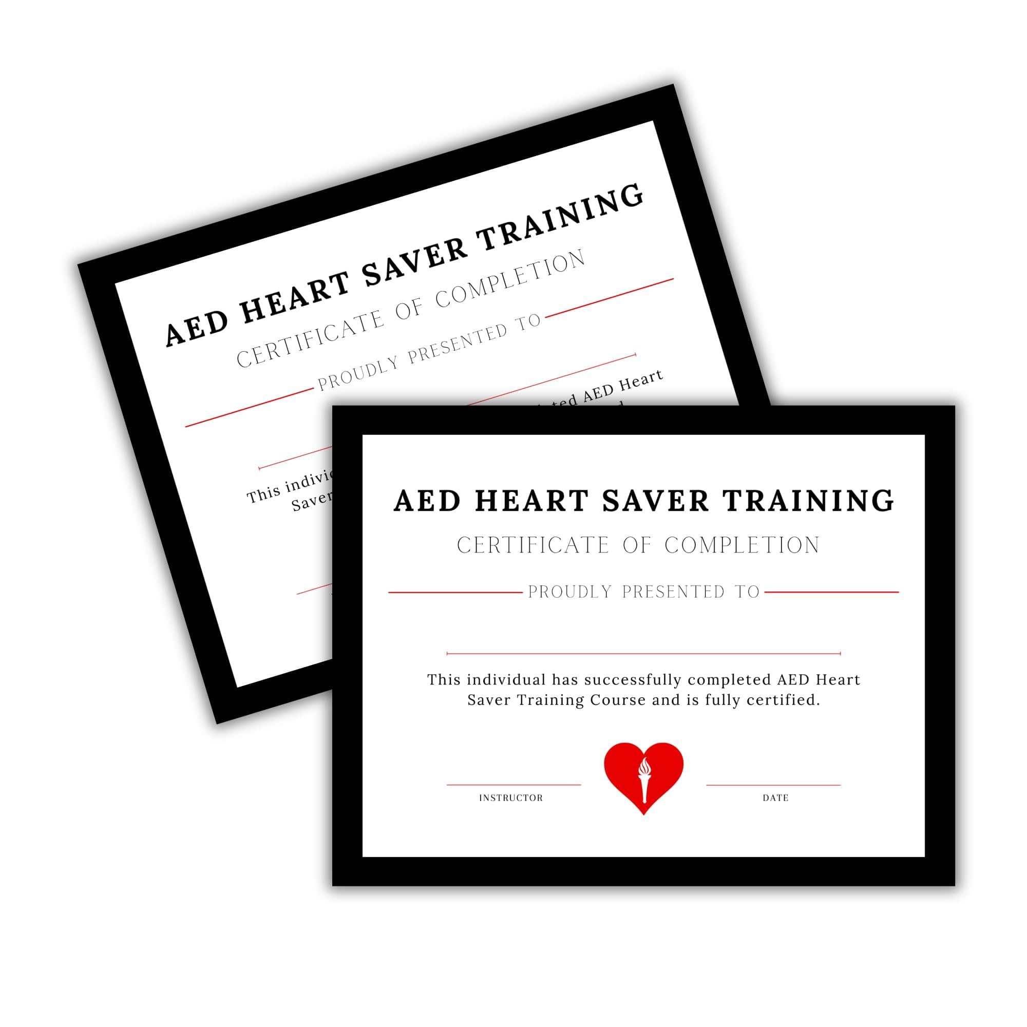 AED Heart Saver Training Certificate Award 50pk 8.5x11 First Aid Course ...