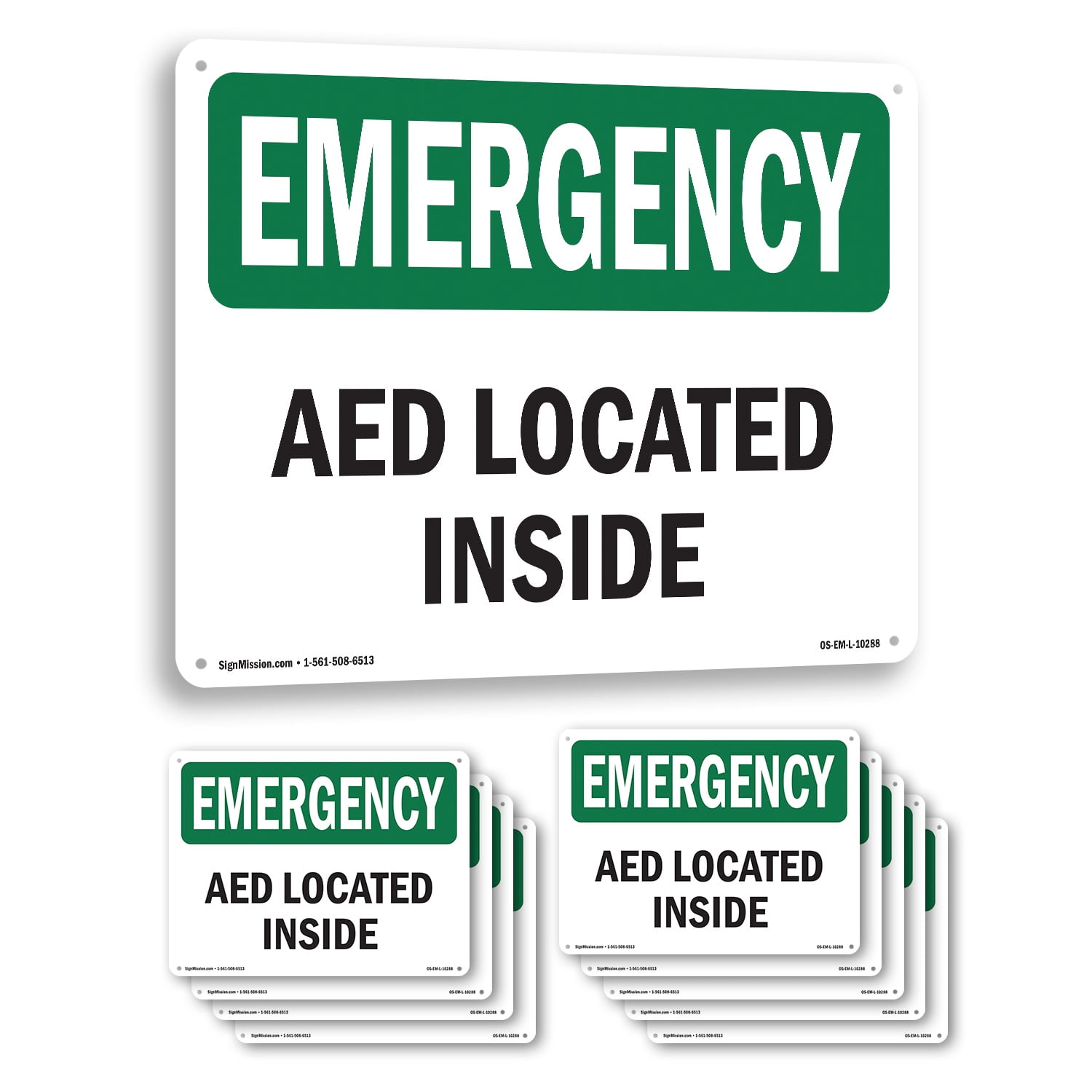 AED Located Inside OSHA Emergency Rigid Plastic Sign 24 Inch x 18 Inch ...