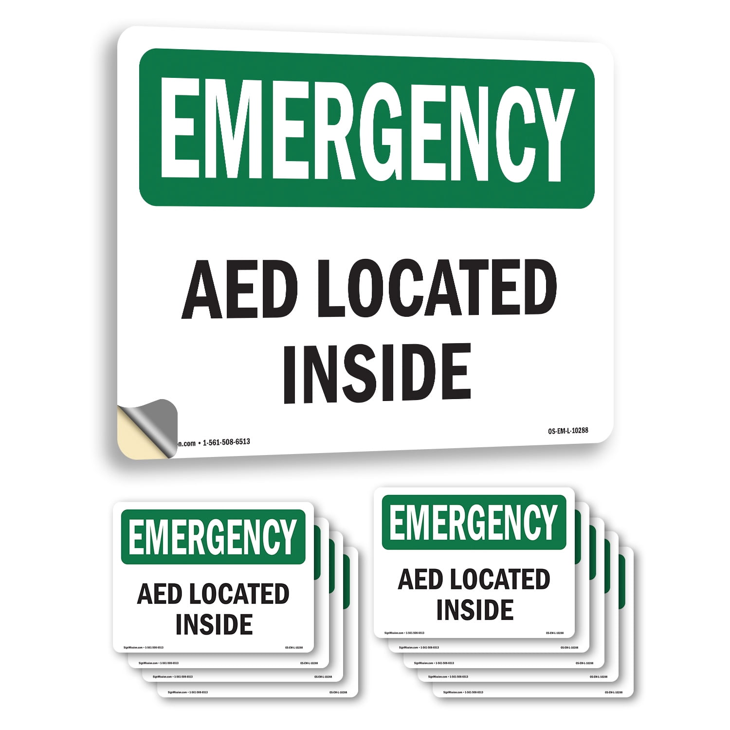AED Located Inside OSHA Emergency Vinyl Decal Label 18 Inch x 12 Inch ...