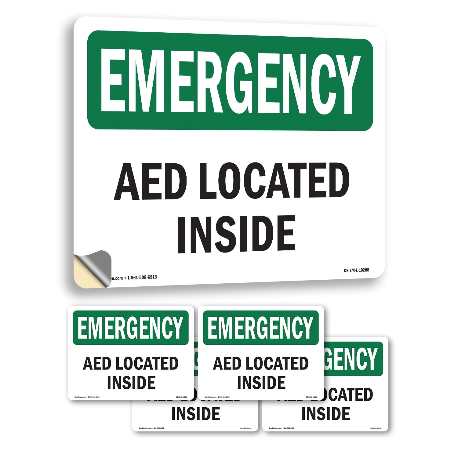 AED Located Inside OSHA Emergency Vinyl Decal Label 18 Inch x 12 Inch ...