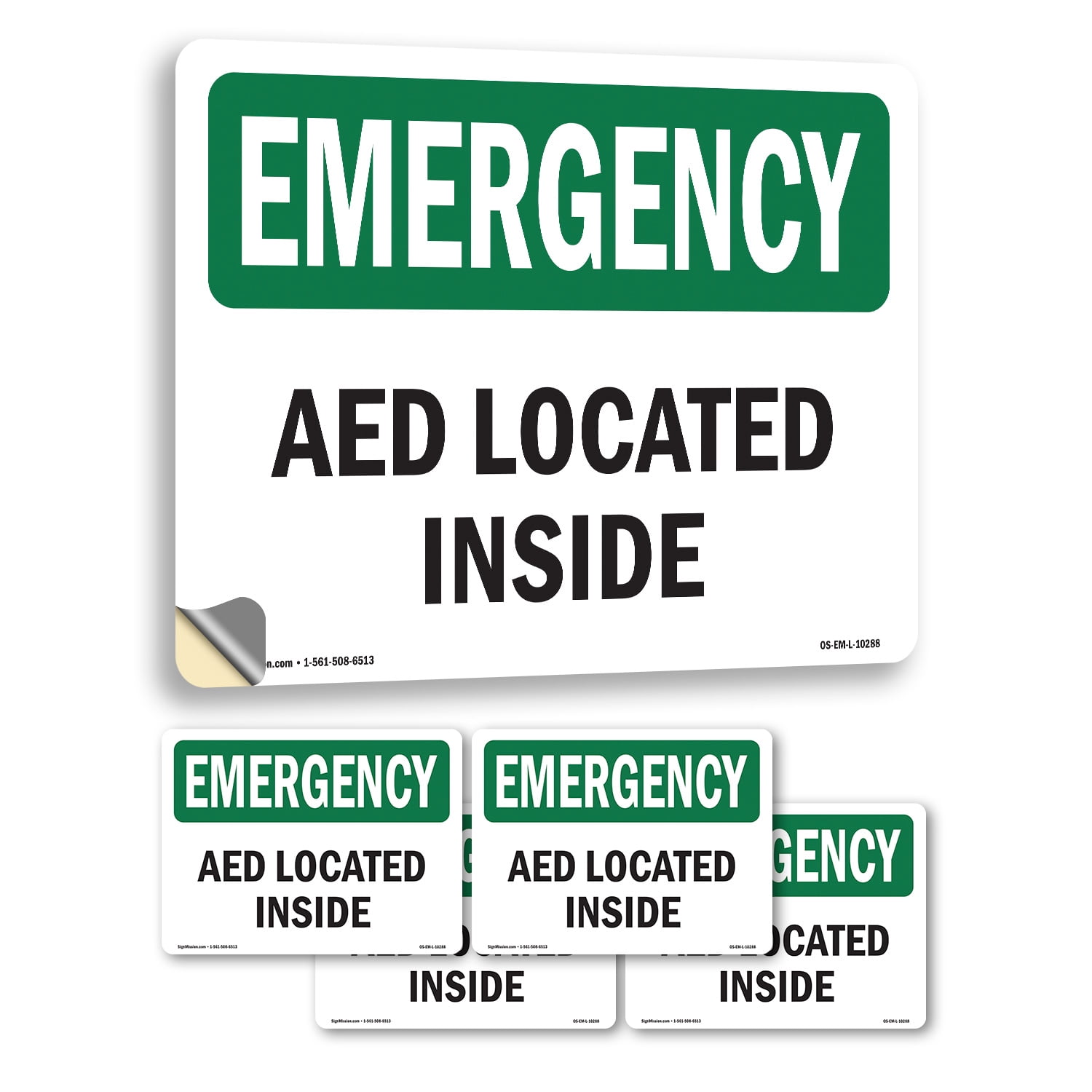 AED Located Inside OSHA Emergency Vinyl Decal Label 5 Inch x 3.5 Inch ...