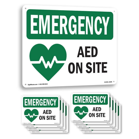 AED On Site With Symbol OSHA Emergency Rigid Plastic Sign 10 Inch x 7 ...