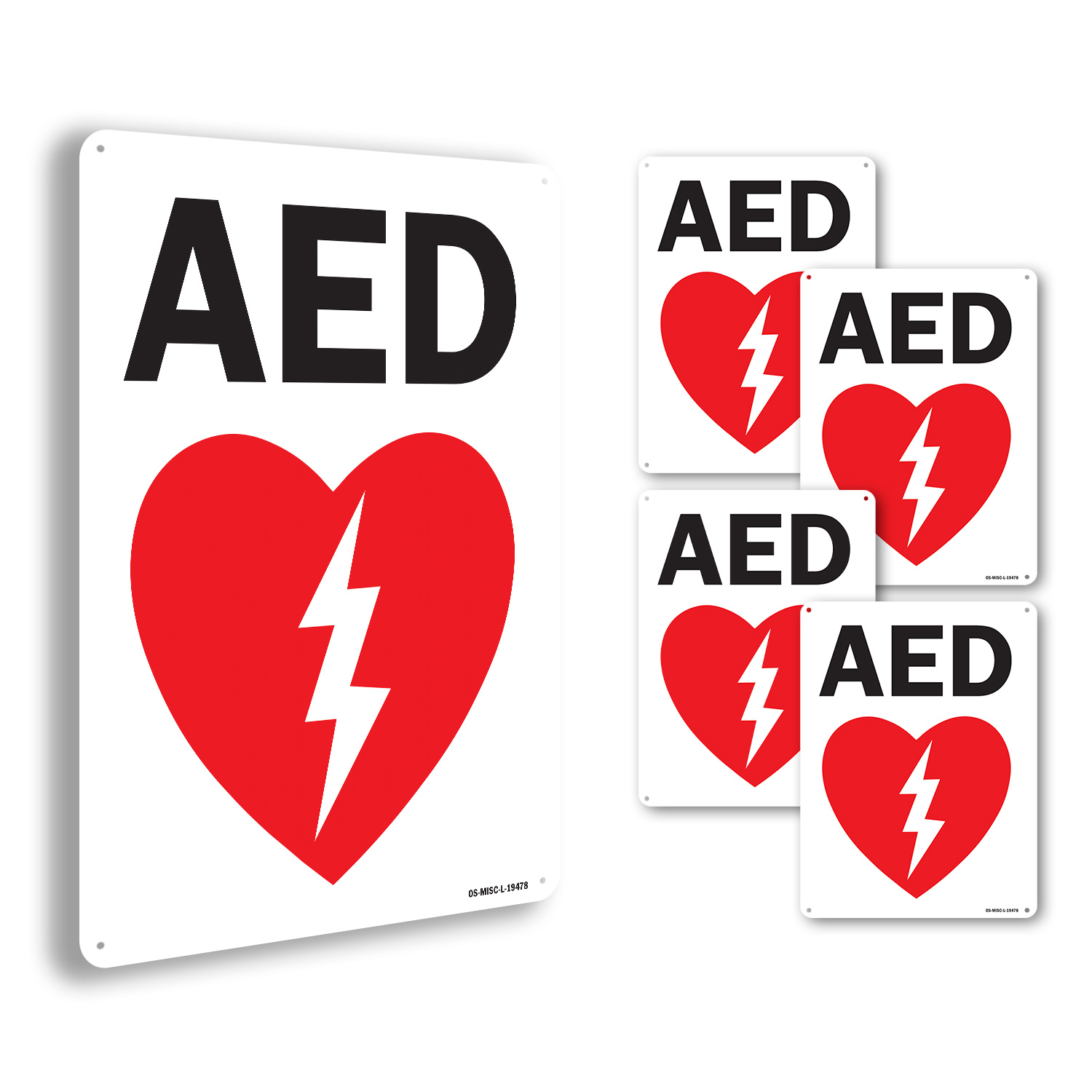 AED (with graphic) OSHA Rigid Plastic Sign 14 Inch x 10 Inch - 5 Pack ...
