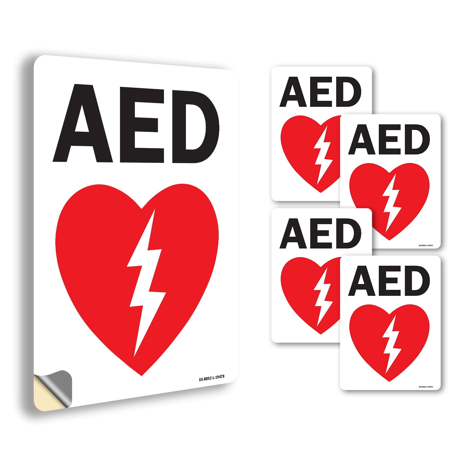 AED (with graphic) OSHA Vinyl Decal Label 24 Inch x 18 Inch - 5 Pack ...