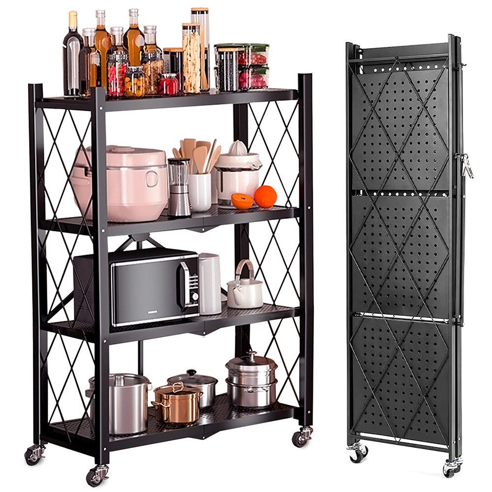 SUGIFT 4-Tier Foldable Storage Shelf, Heavy Duty Metal Shelf, Kitchen ...