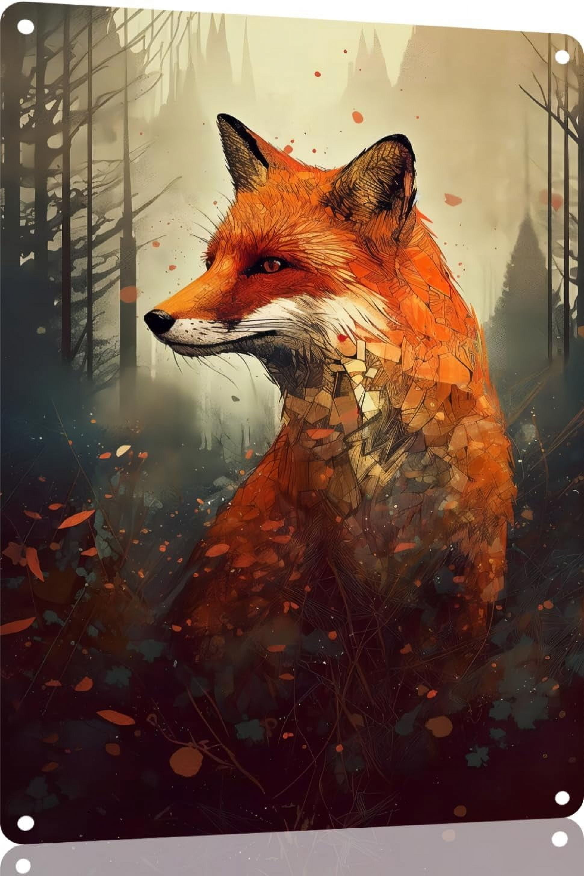 AEFER 12X16 Inch Retro Red Fox Metal Tin Sign - Vintage Farmhouse Wall ...