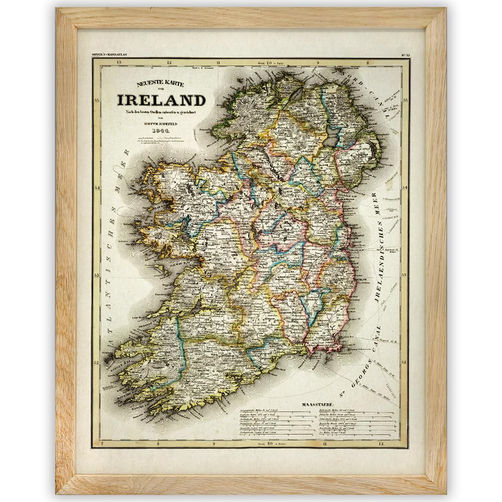 AEFER 1844 Ireland Map, Vintage Antique Cartography, Historical Irish ...