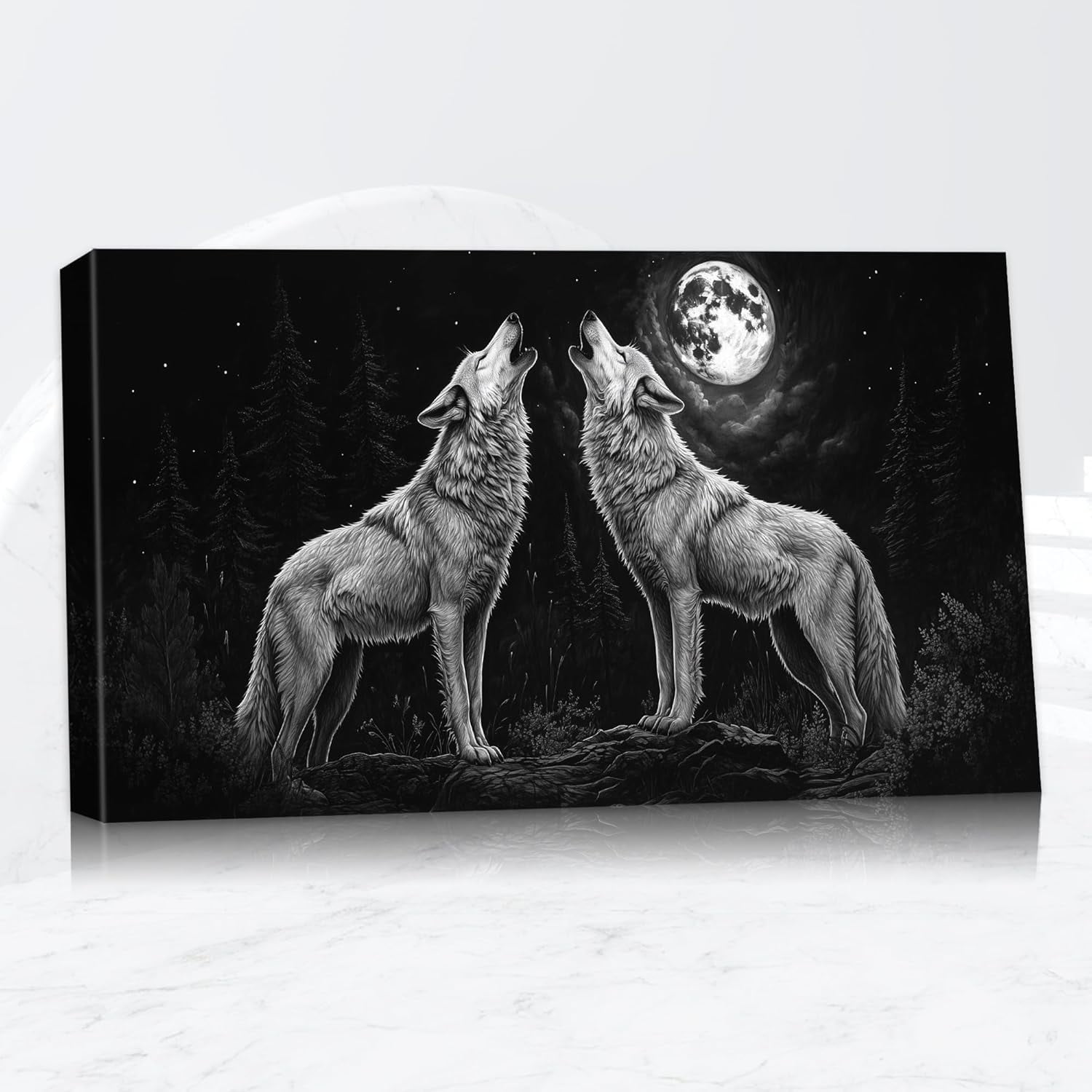 AEFER 2 Wolf Canvas Wall Art - Wolf Pictures Wall Decor, Wolves Howl ...