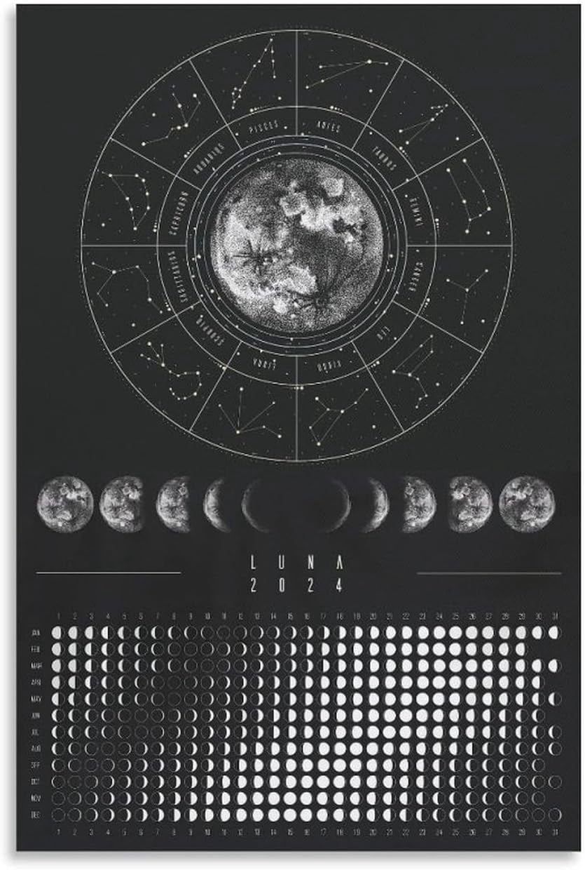 AEFER 2024 Moon Phase Calendar Poster Moon Poster Poster Decorative ...