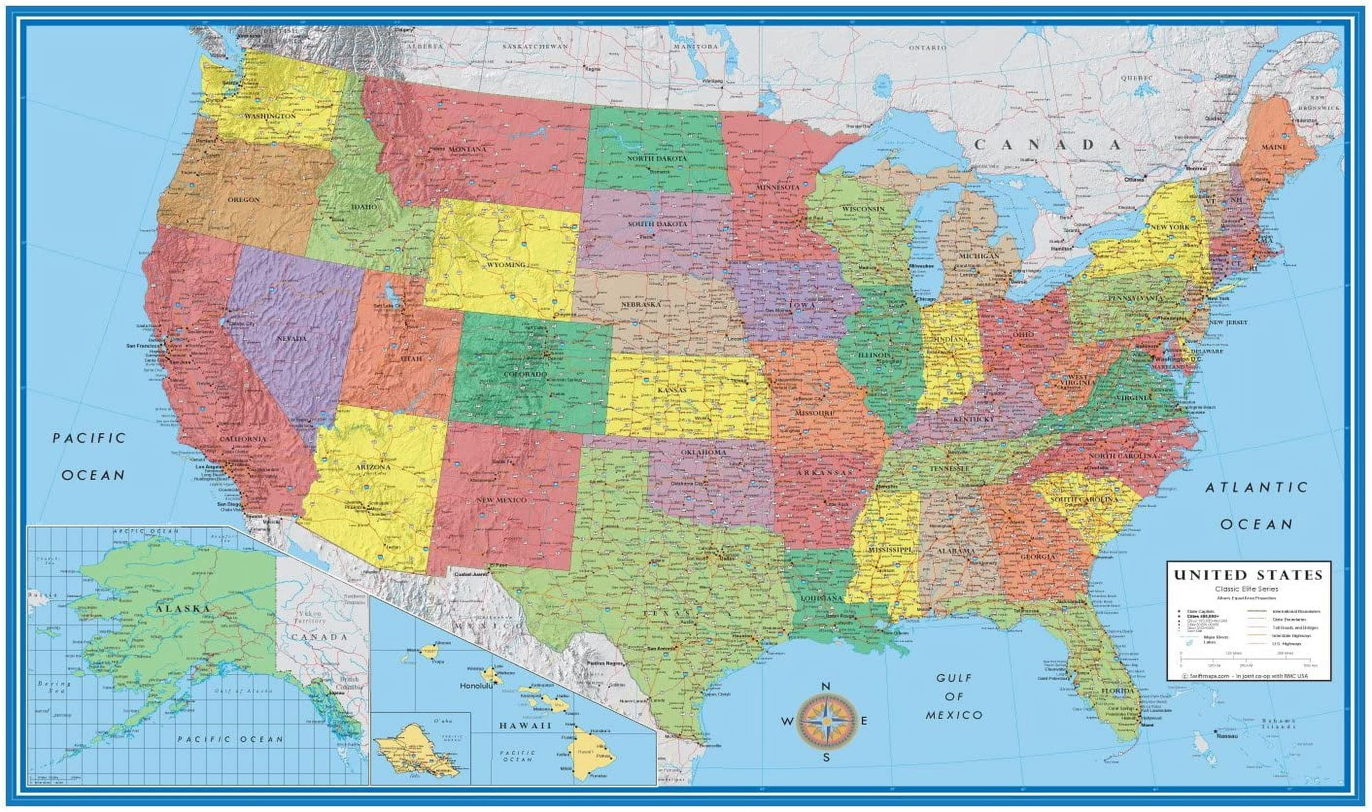 AEFER 24x36 United States, USA Classic Elite Wall Map Mural Poster ...