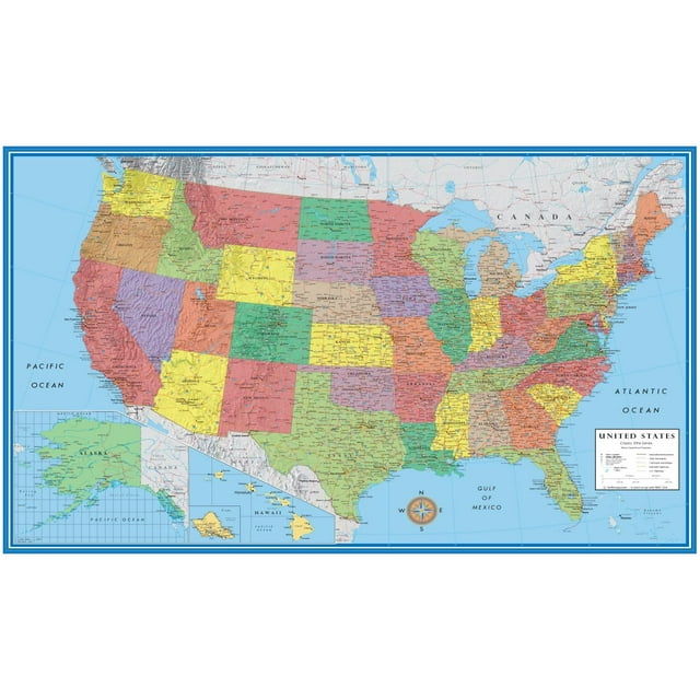 AEFER 24x36 United States, USA Classic Elite Wall Map Mural Poster ...