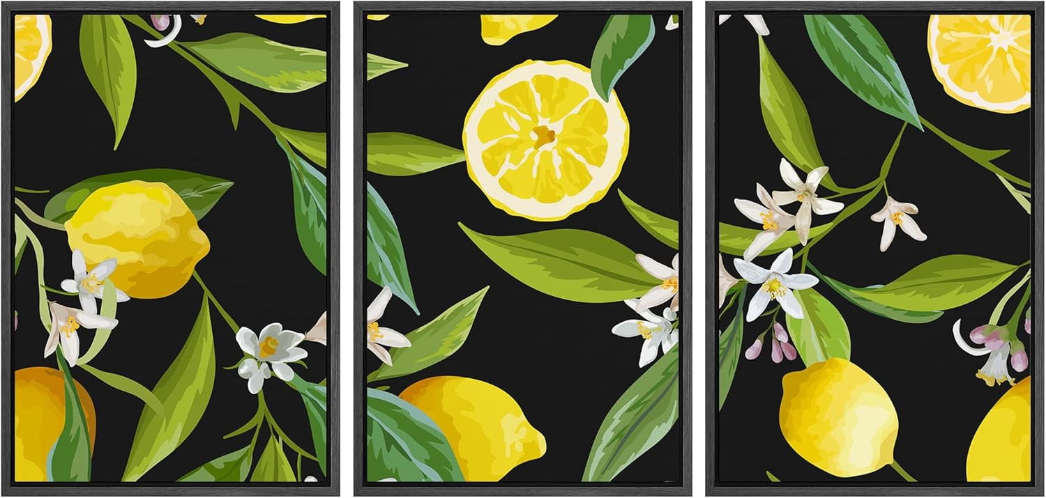 AEFER - 3 Piece Canvas Wall Art - Vector - Seamless Pattern. Lemon ...