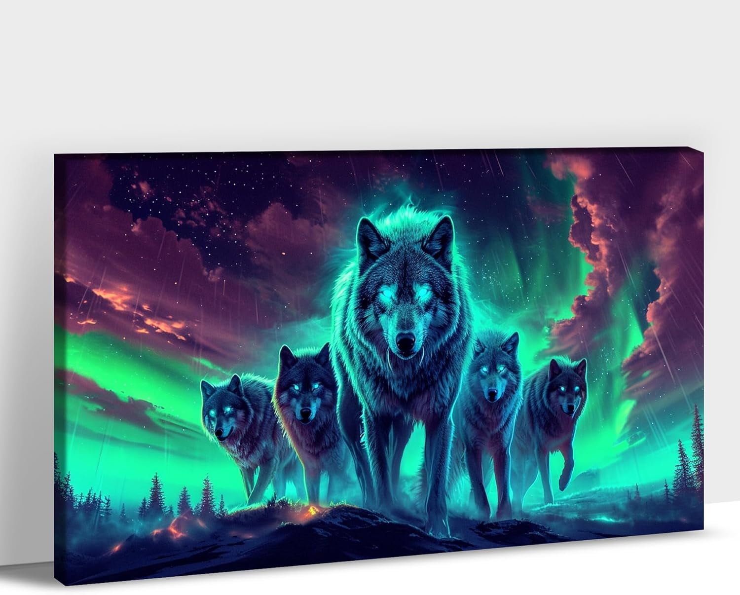 AEFER 5 Wolf Abstract Paintings Artwork Wall Decor, Abstract Forest ...