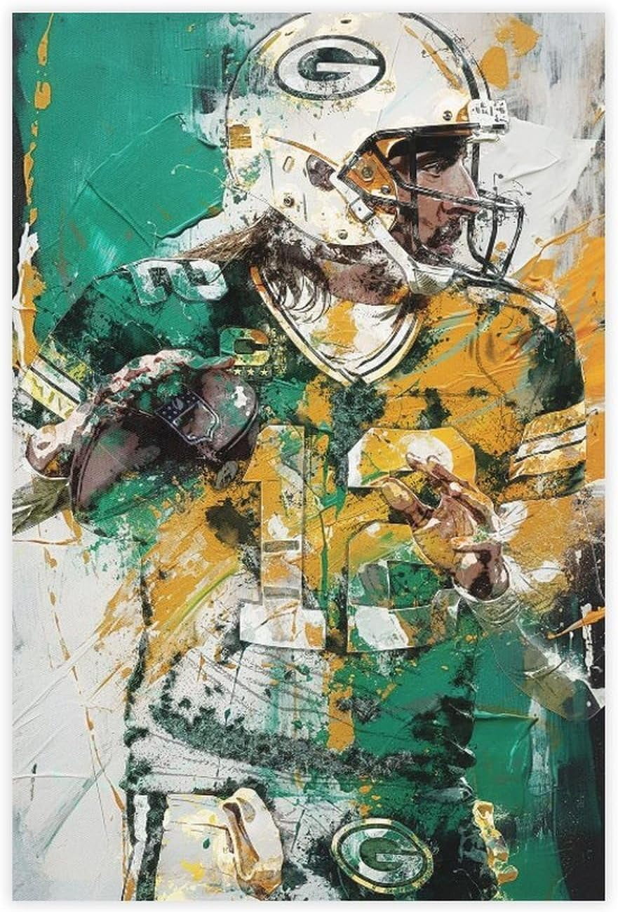 AEFER Aaron Rodgers Poster Football Picture Canvas Poster Bedroom Decor ...