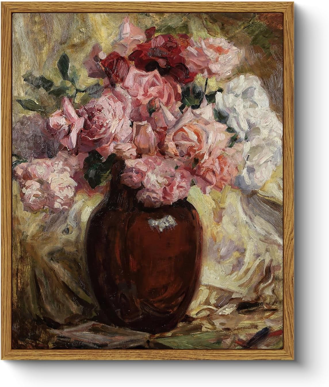 AEFER Abstract Floral Unframed Wall Art, Pink Roses Bathroom Decor ...