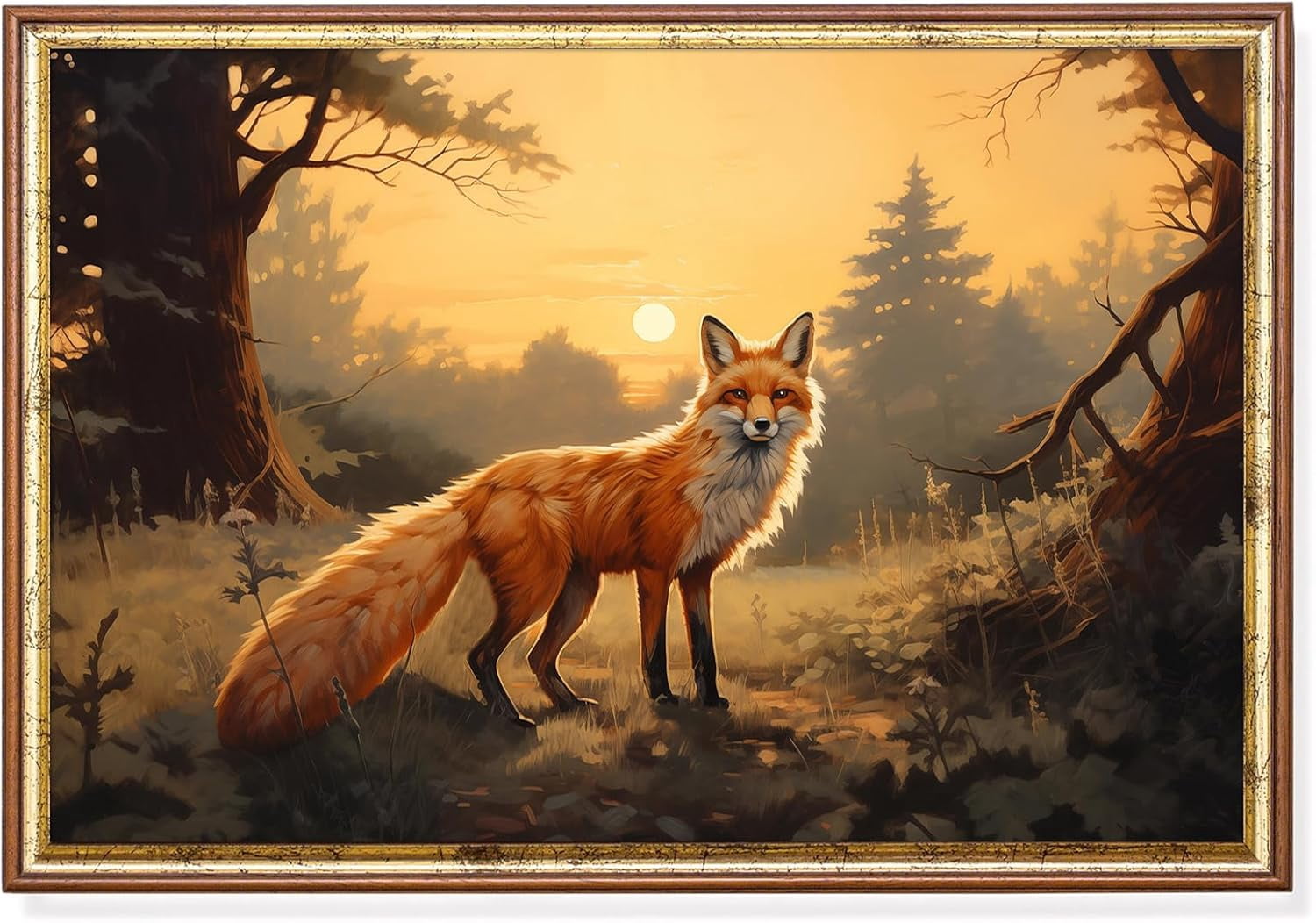 AEFER Abstract Fox Wall Art Forest Animals Canvas Vintage Fox Painting ...